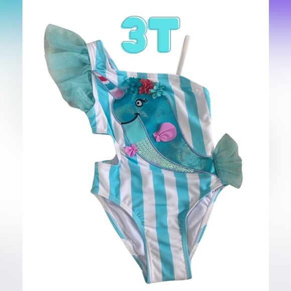 Flapdoodles | Swim | New Girls 3t Upf 5 Narwhals Swimsuit | Poshmark